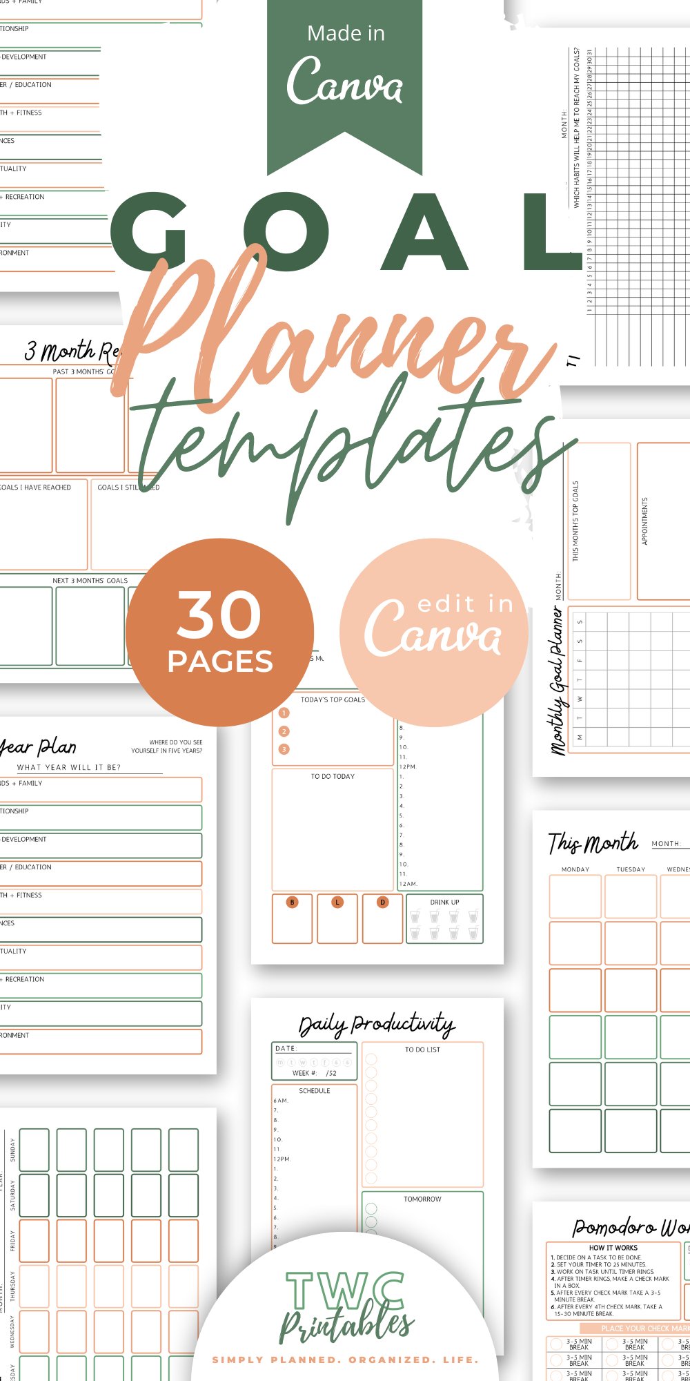 Goal planner canva templates