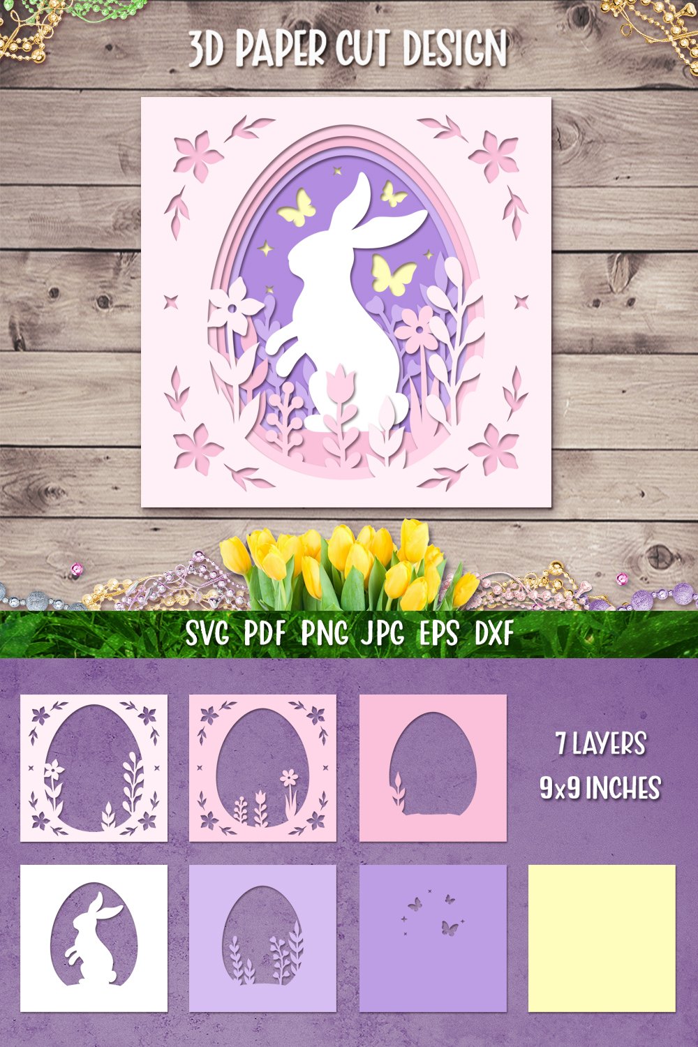 3D Bunny Paper Cut SVG| Easter Bunny Shadow Box SVG