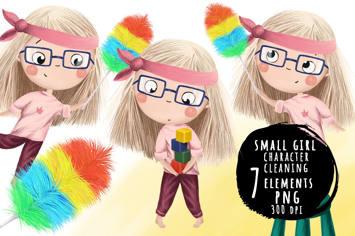 Cute girl character bundle. Part 2. Cleaning