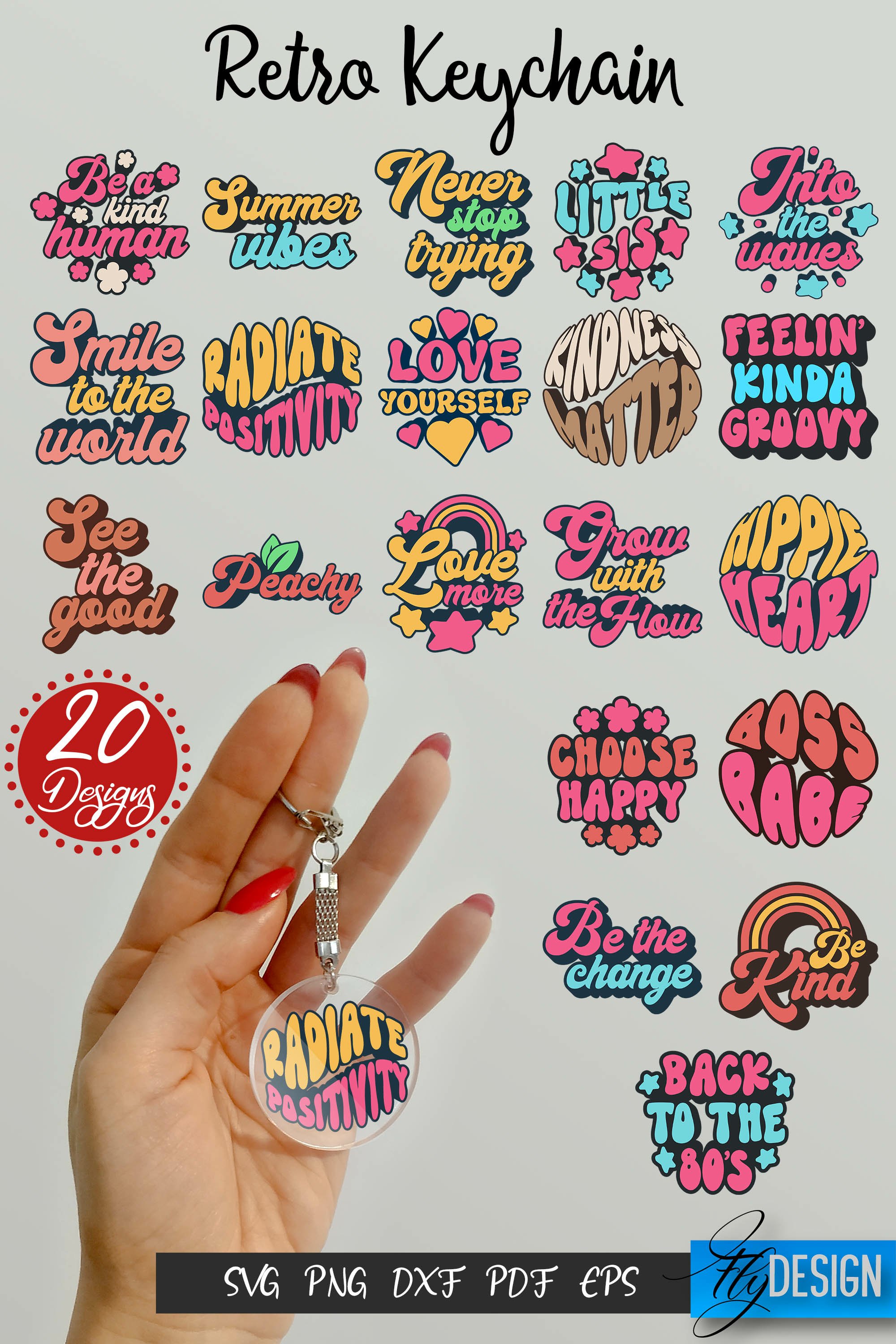 Retro SVG Bundle | Round Keychain Designs | Hippie Keychain