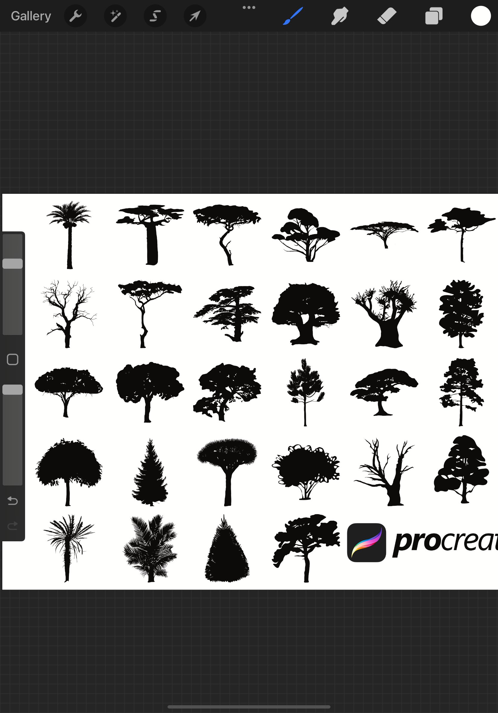 Tree Silhouette Set 1 Procreate Brush Stamps, 28 Trees