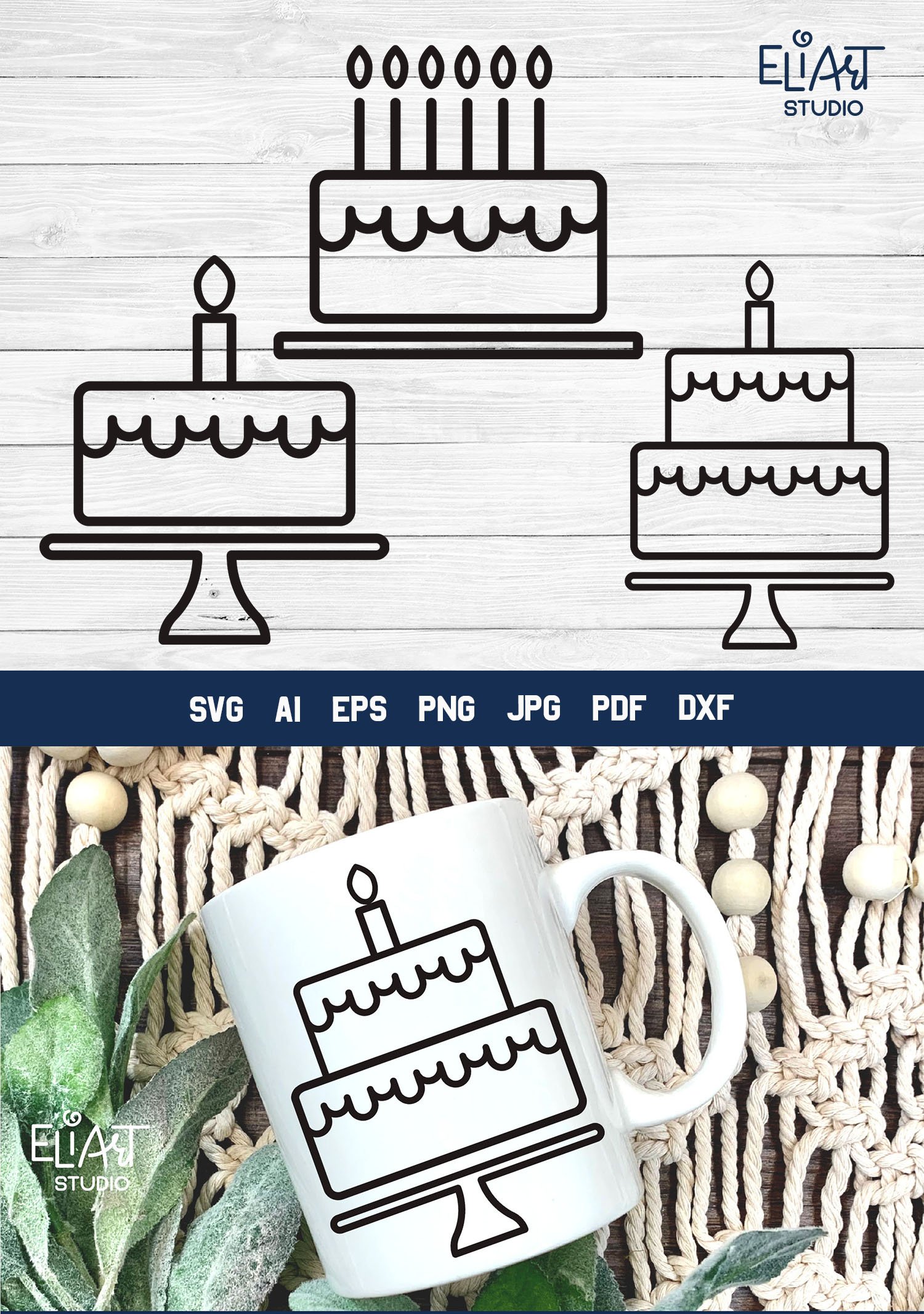 Birthday Cake PNG | Line Art Cakes