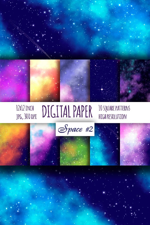 Space Fantastic digital paper. Galaxy bright pattern pat 2