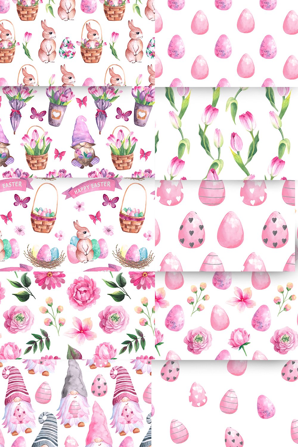 Watercolor Easter Bunny and Gnomes Seamless Pattern