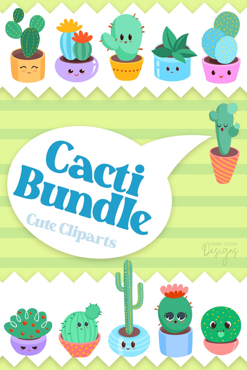 Cute Cacti Clipart - 18 PNG items