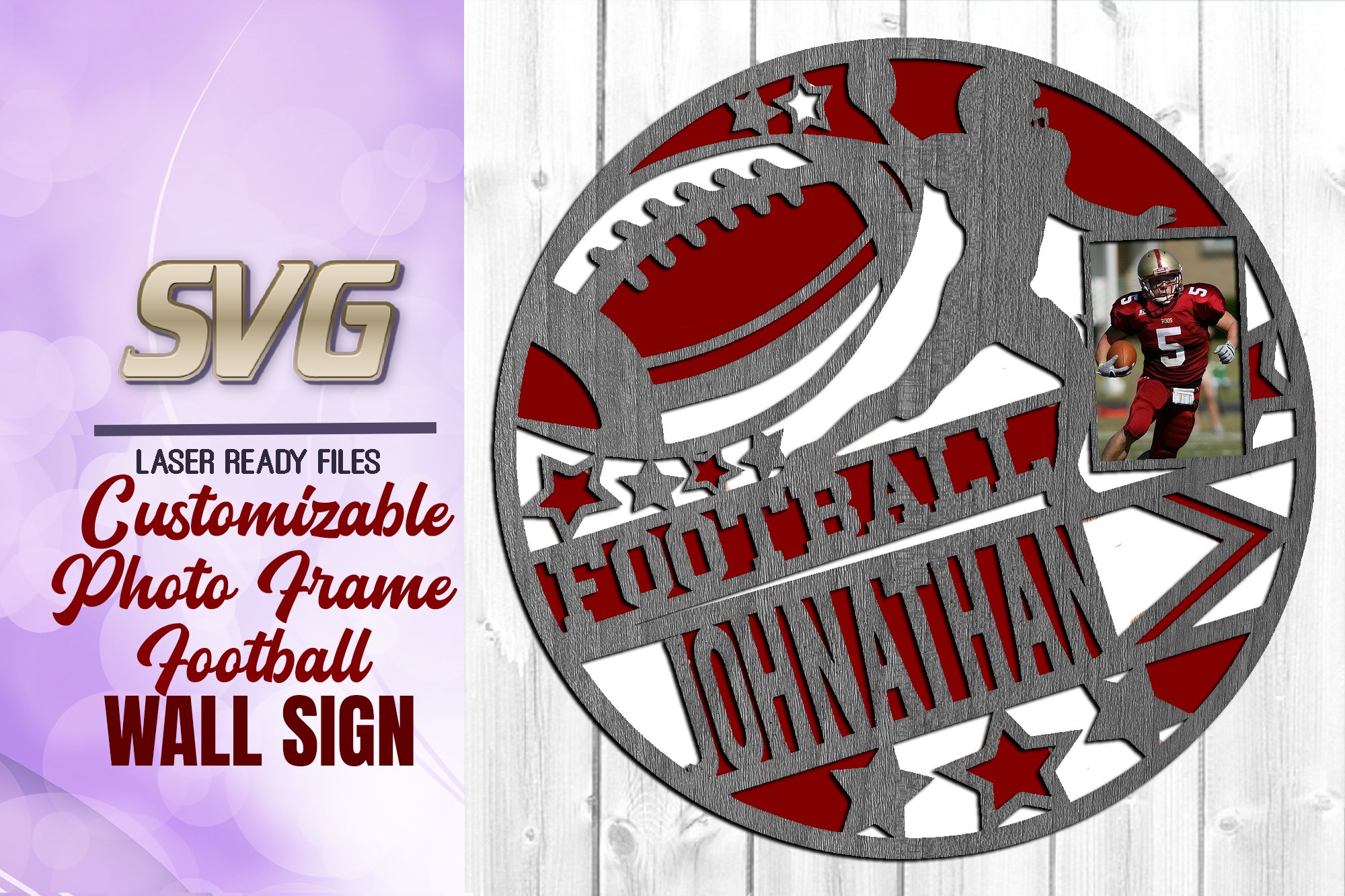 Customizable Photo Frame Football Sign SVG Glowforge Files