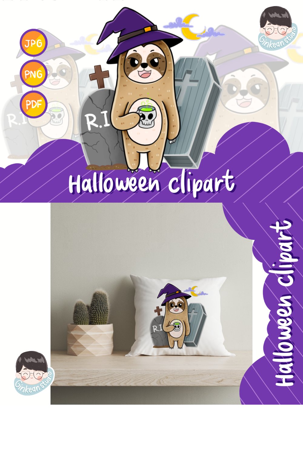 Fantasy animal clipart, sloth halloween,Halloween clipart