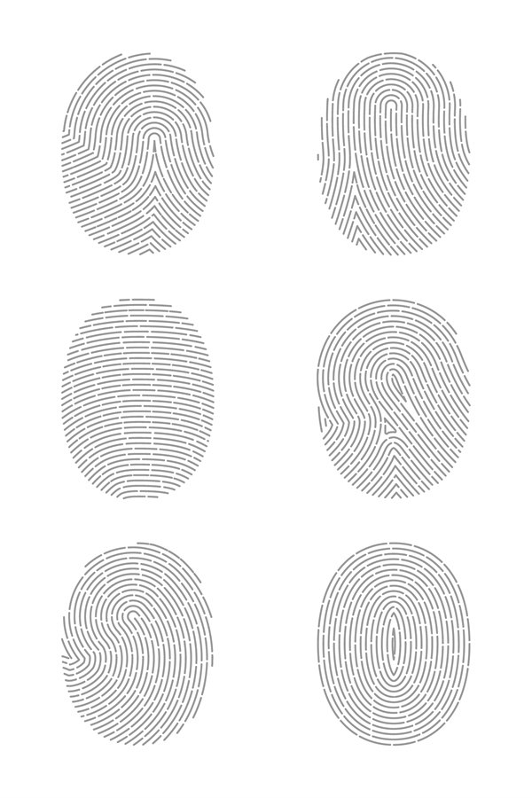 Fingerprint. Finger marks. Thumbprints set for biometric sca