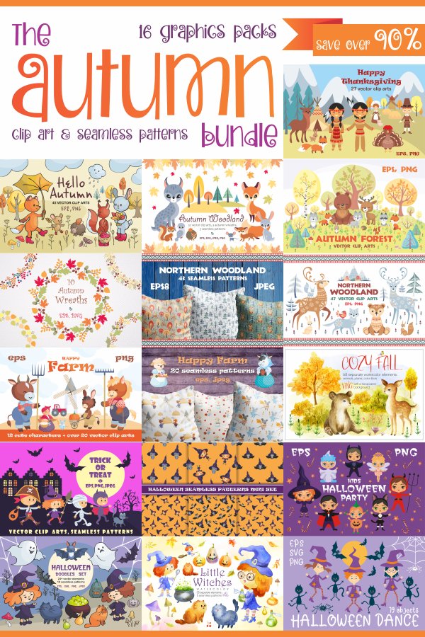 The Autumn bundle. Clip art and seamless patterns (731173)