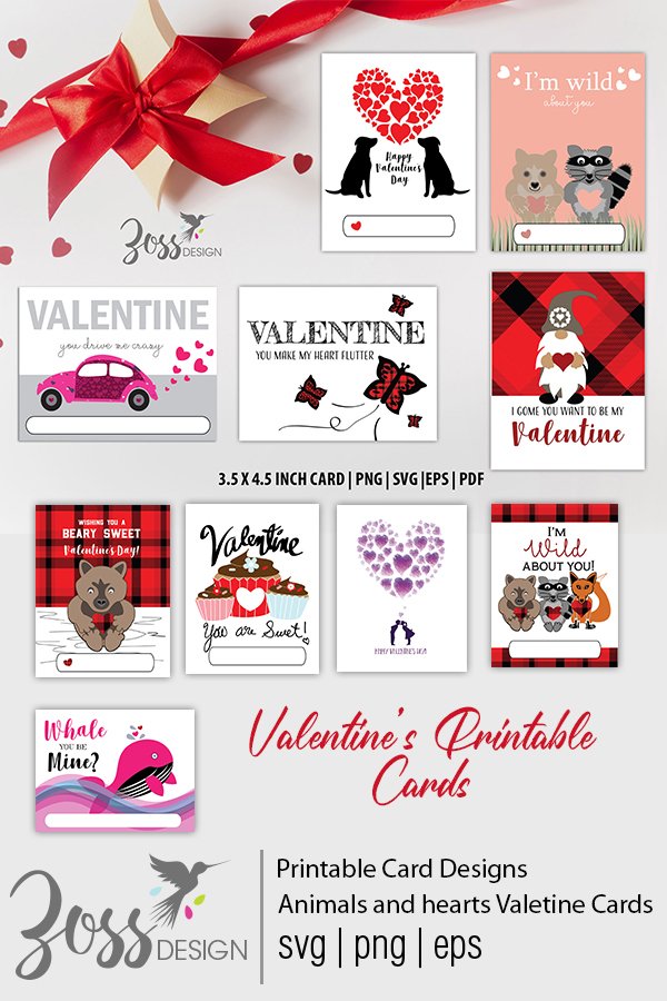 Printable Animal Valentine's Day Cards for kids