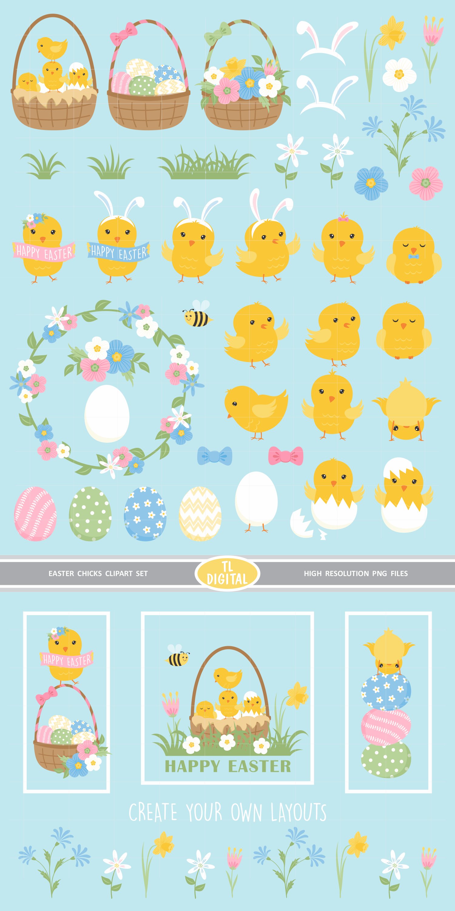 Easter Chick Clipart Set - 41 PNG Spring Graphics
