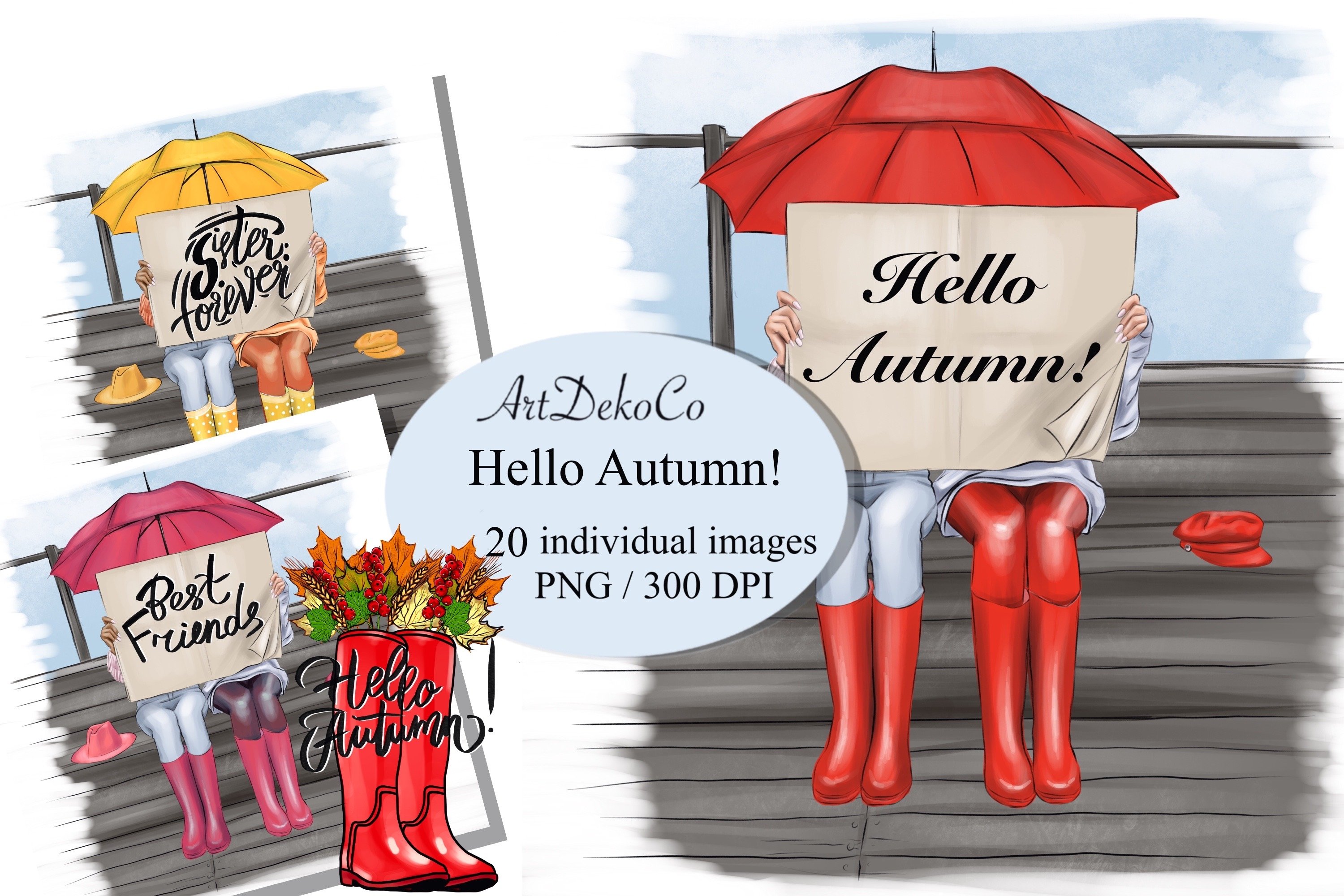 Autumn Clipart, Best Friends Clipart, Sisters Clipart