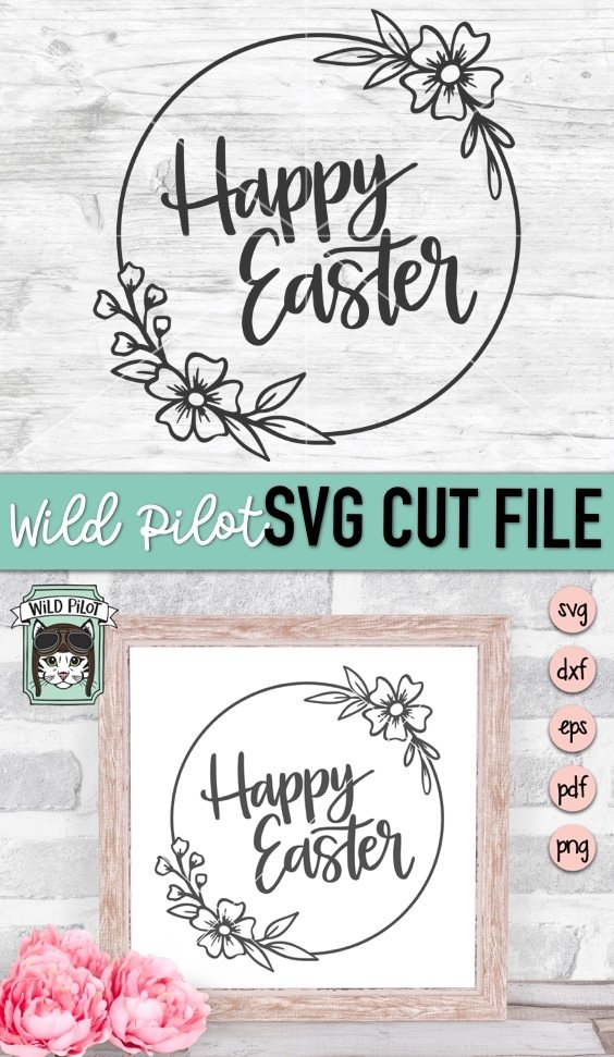 Easter SVG File, Happy Easter SVG, Flower Monogram Frame SVG