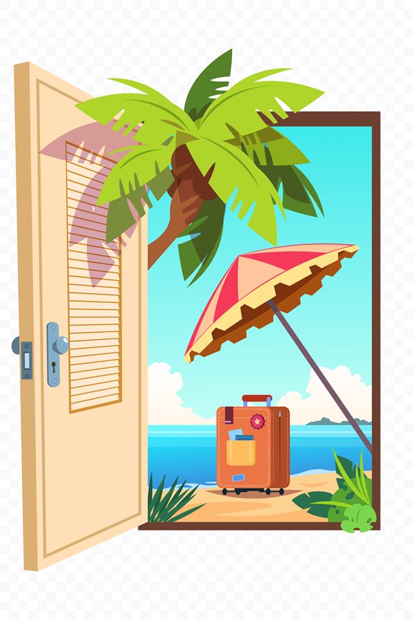 Opened spring door isolated on transparent background. Open