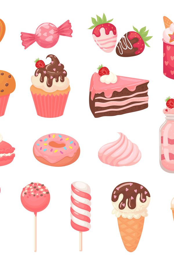 Cute Valentines sweets. Heart lollipop, sweet ice cream and