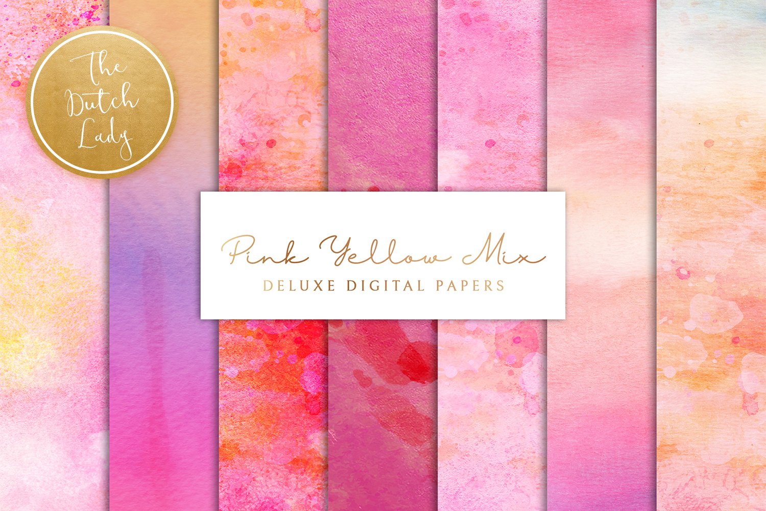 Digital Backgrounds & Papers - Pink Yellow Paint Mix