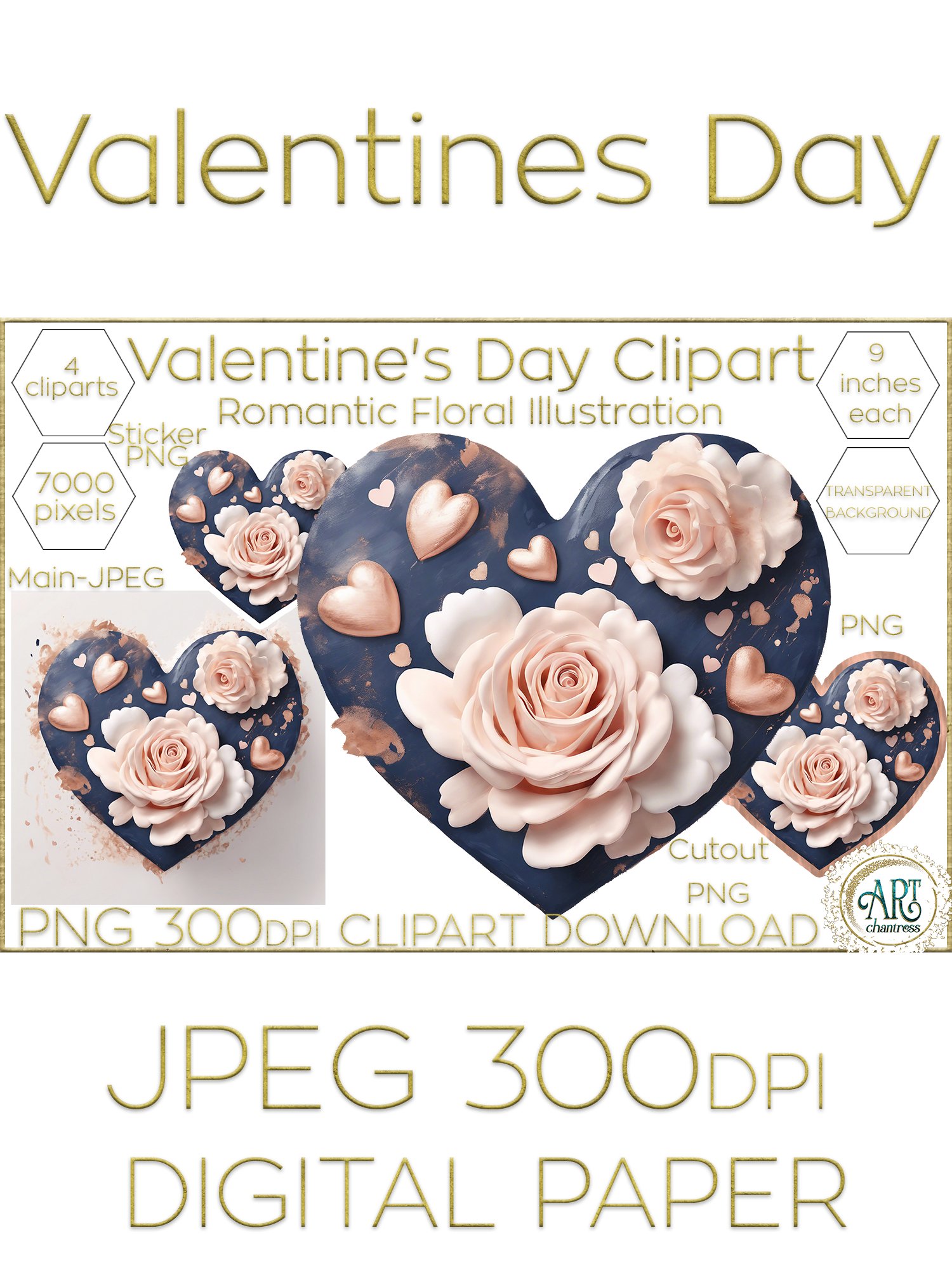 Cute Valentines Day Heart Clipart Rose Gold Blush (3139458)