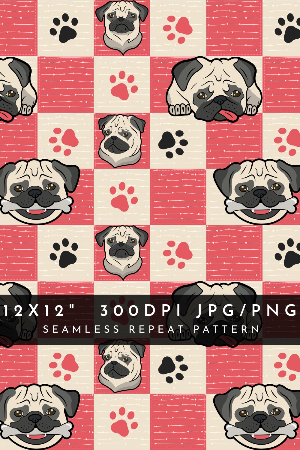 Pug Seamless Pattern Dog Seamless