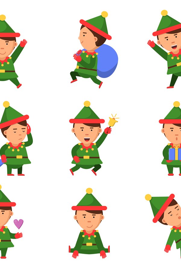 Elf characters. Xmas mascot collection dwarf santa helper fu