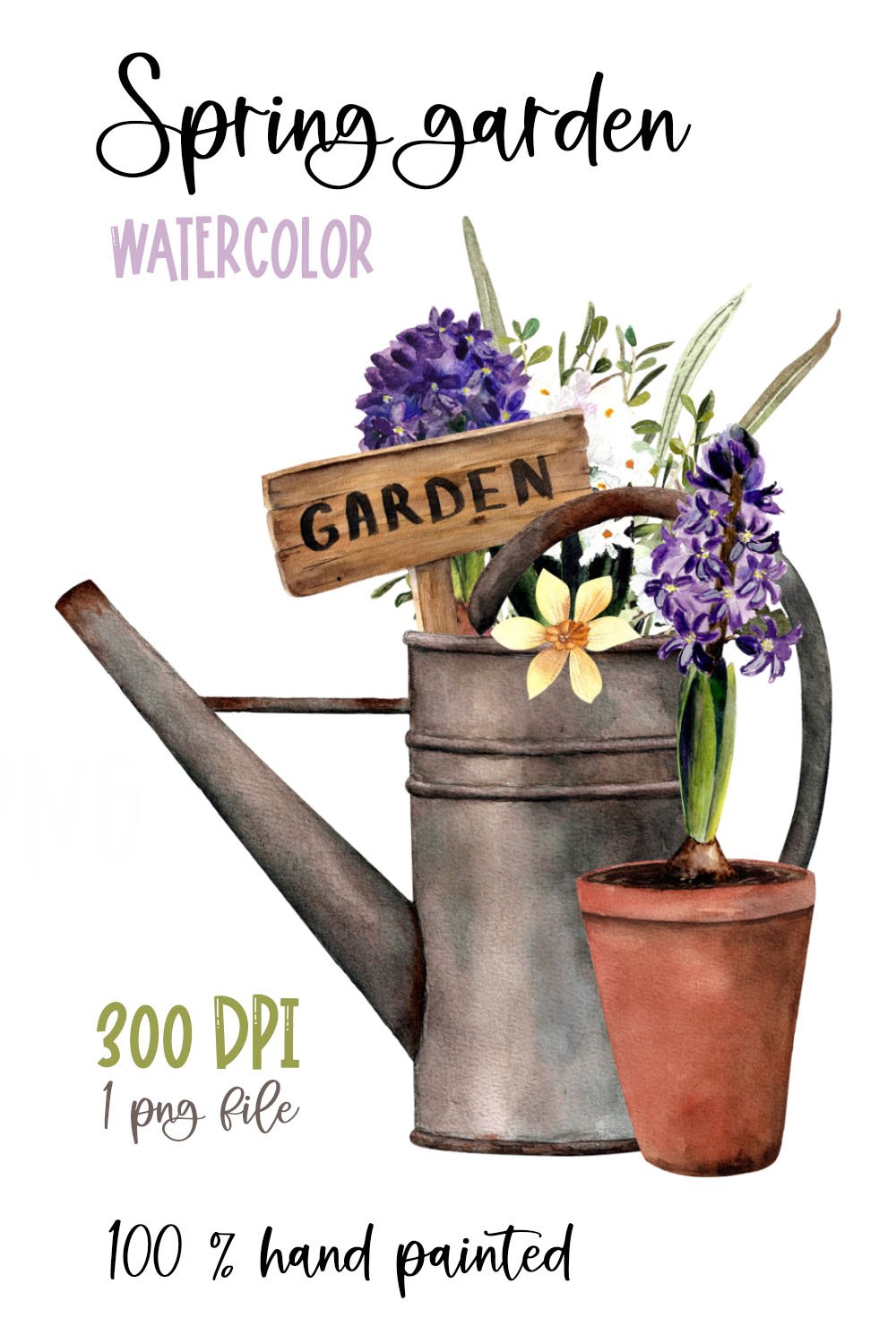 Watercolor spring garden clipart. Spring flowers (1898783)