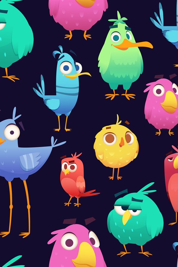 Angry birds pattern. Game parrots and exotic baby cute and f