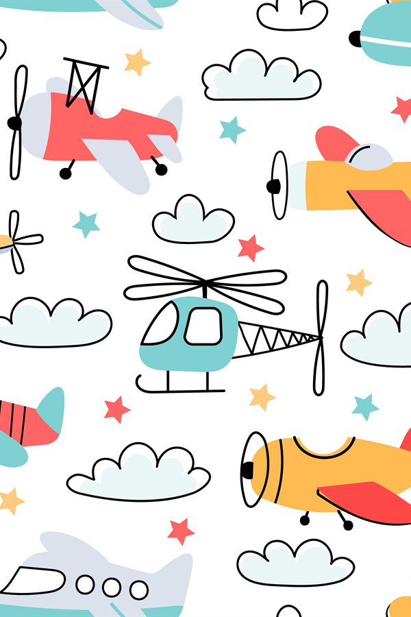 Seamless pattern for boy with cartoon kids airplane and heli