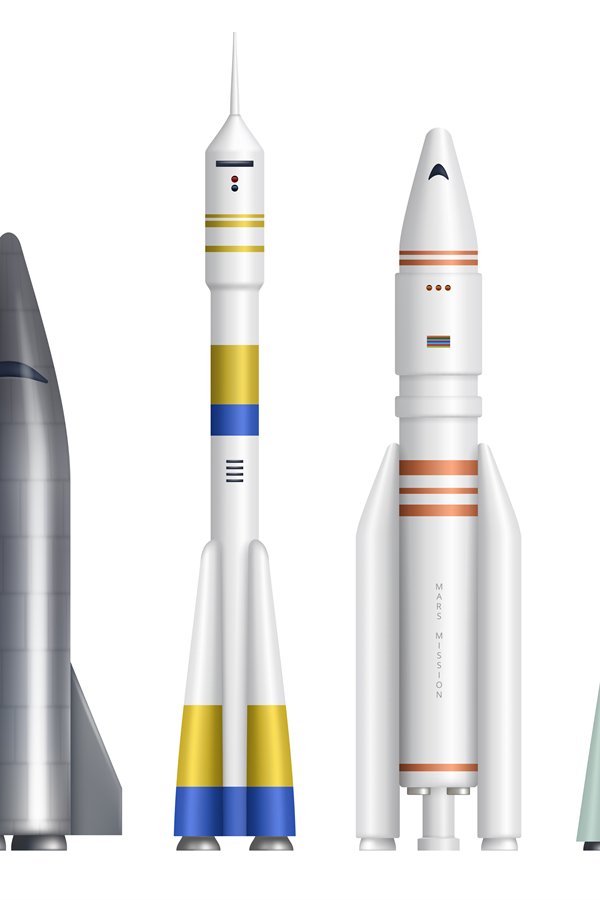 Realistic rocket. Spaceships launch futuristic shuttle for u