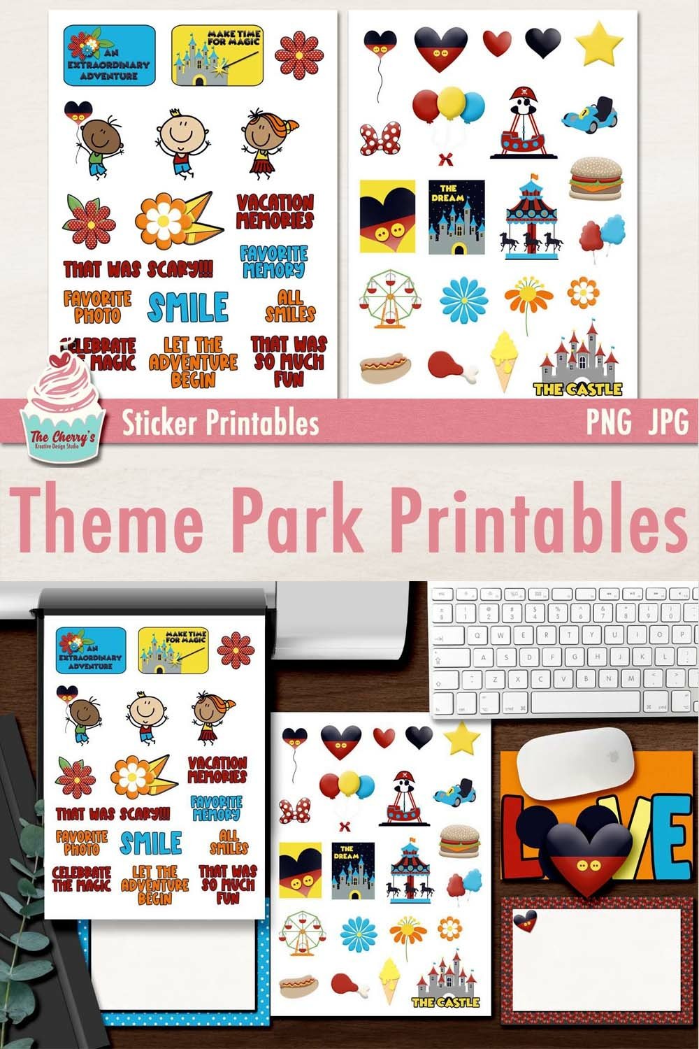 Printable Theme Park Stickers and Mini Album