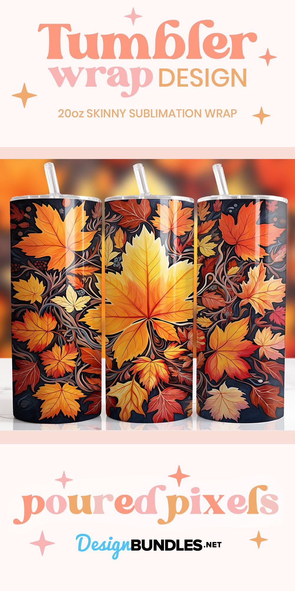 Fall Leaves 20oz Skinny Tumbler Wrap