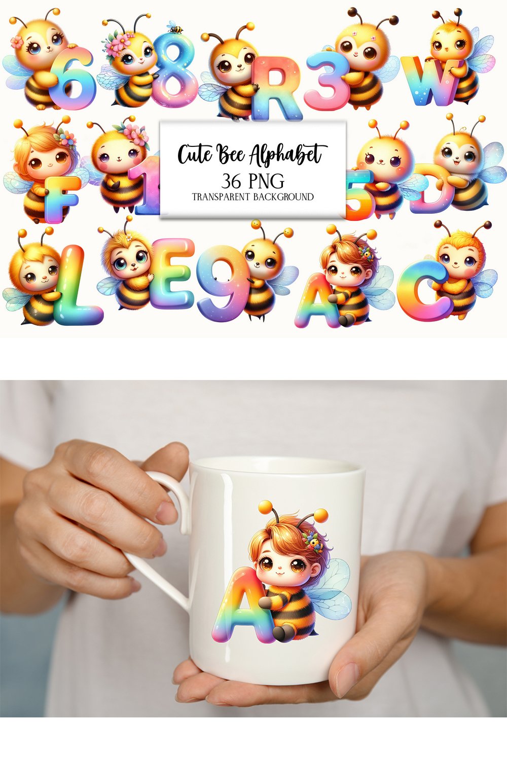 Cute Bee Rainbow Alphabet Clipart