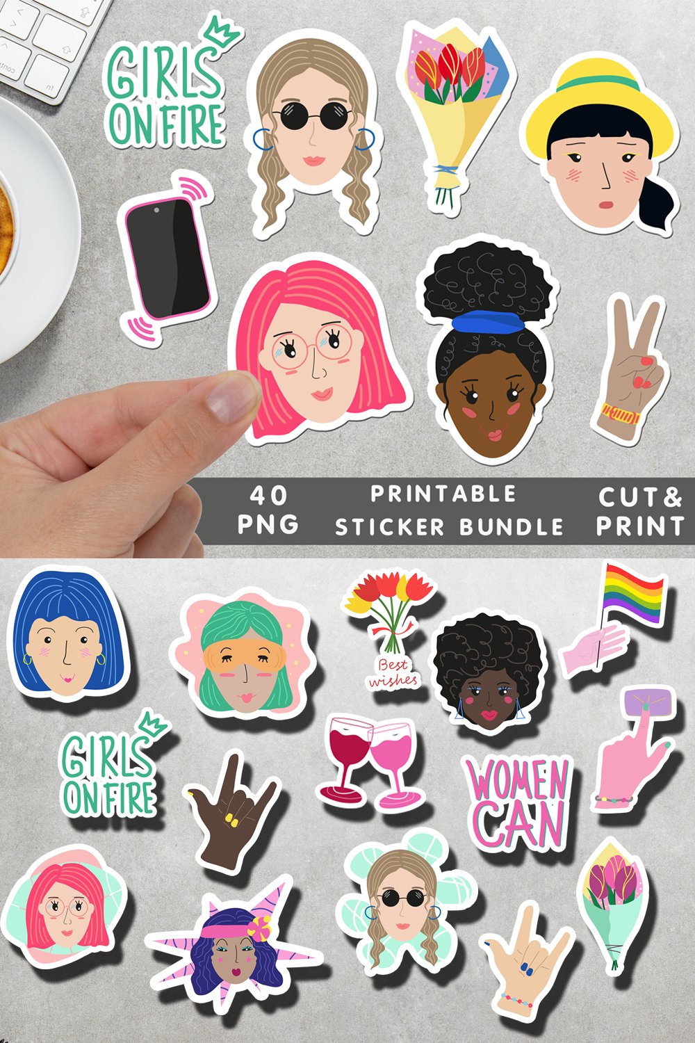 Girls Printable Stickers PNG Files