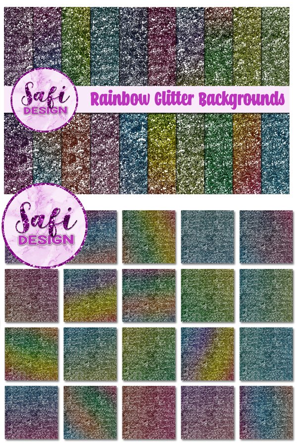 Rainbow Glitter Digital Paper Backgrounds