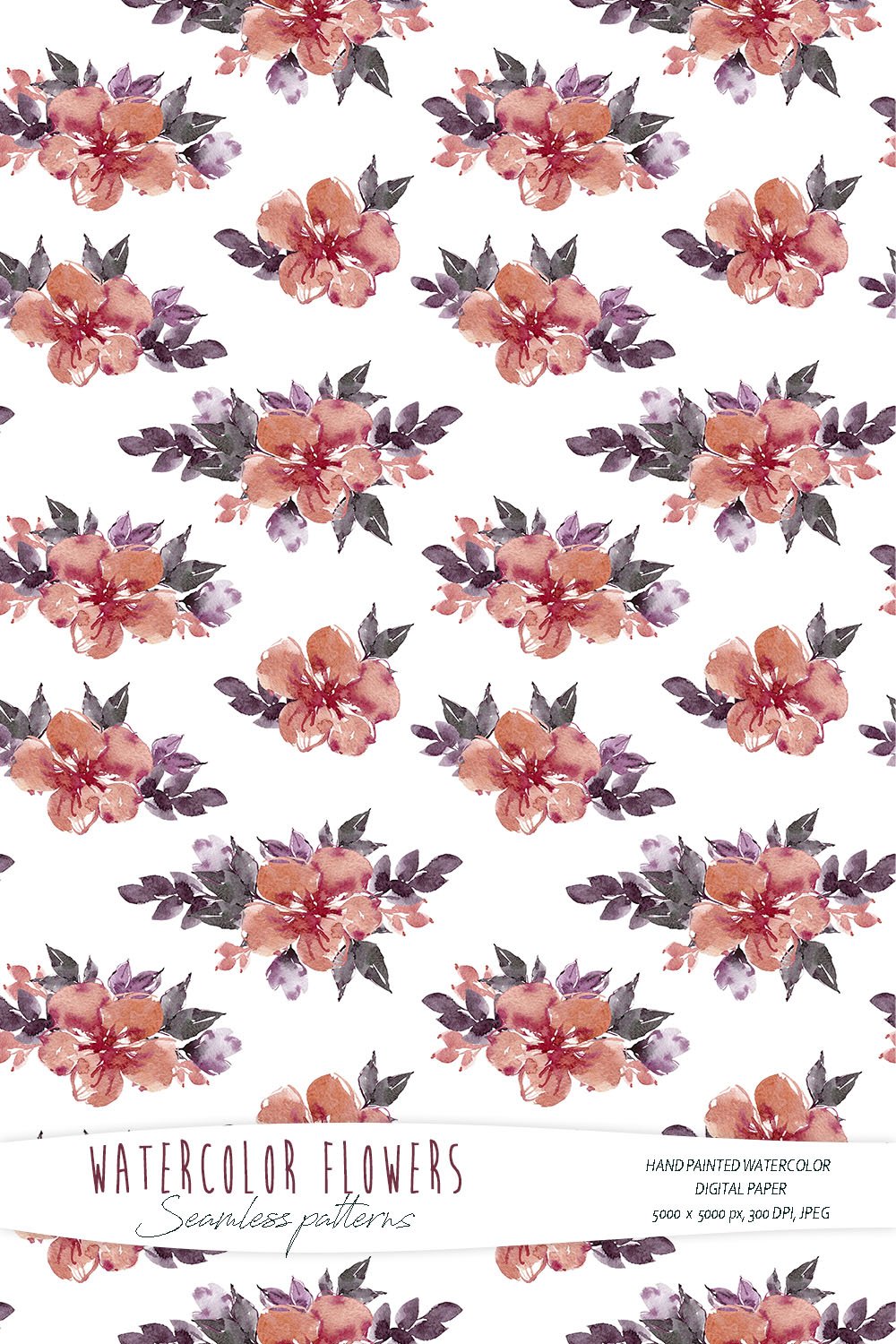 Watercolor simple floral seamless patterns / digital paper
