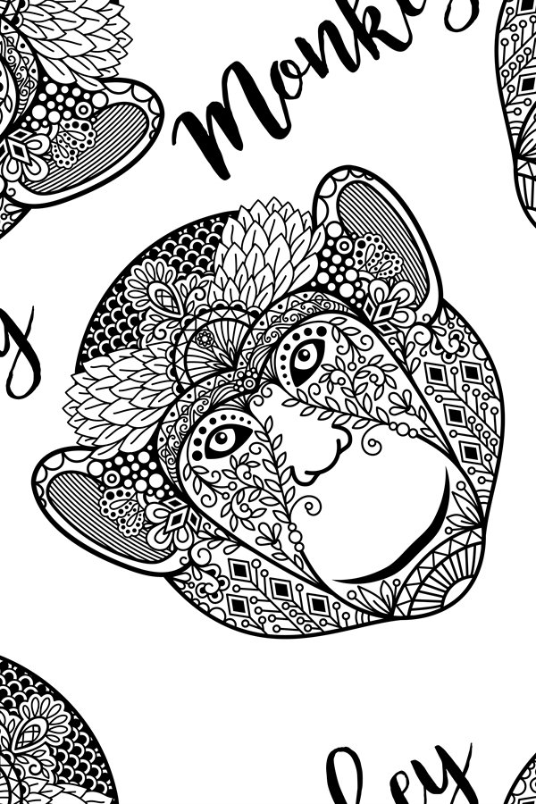 Monkey head seamless pattern with text