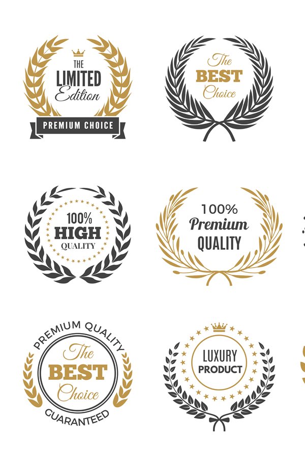 Premium round labels. Sale or victory emblem with round gree