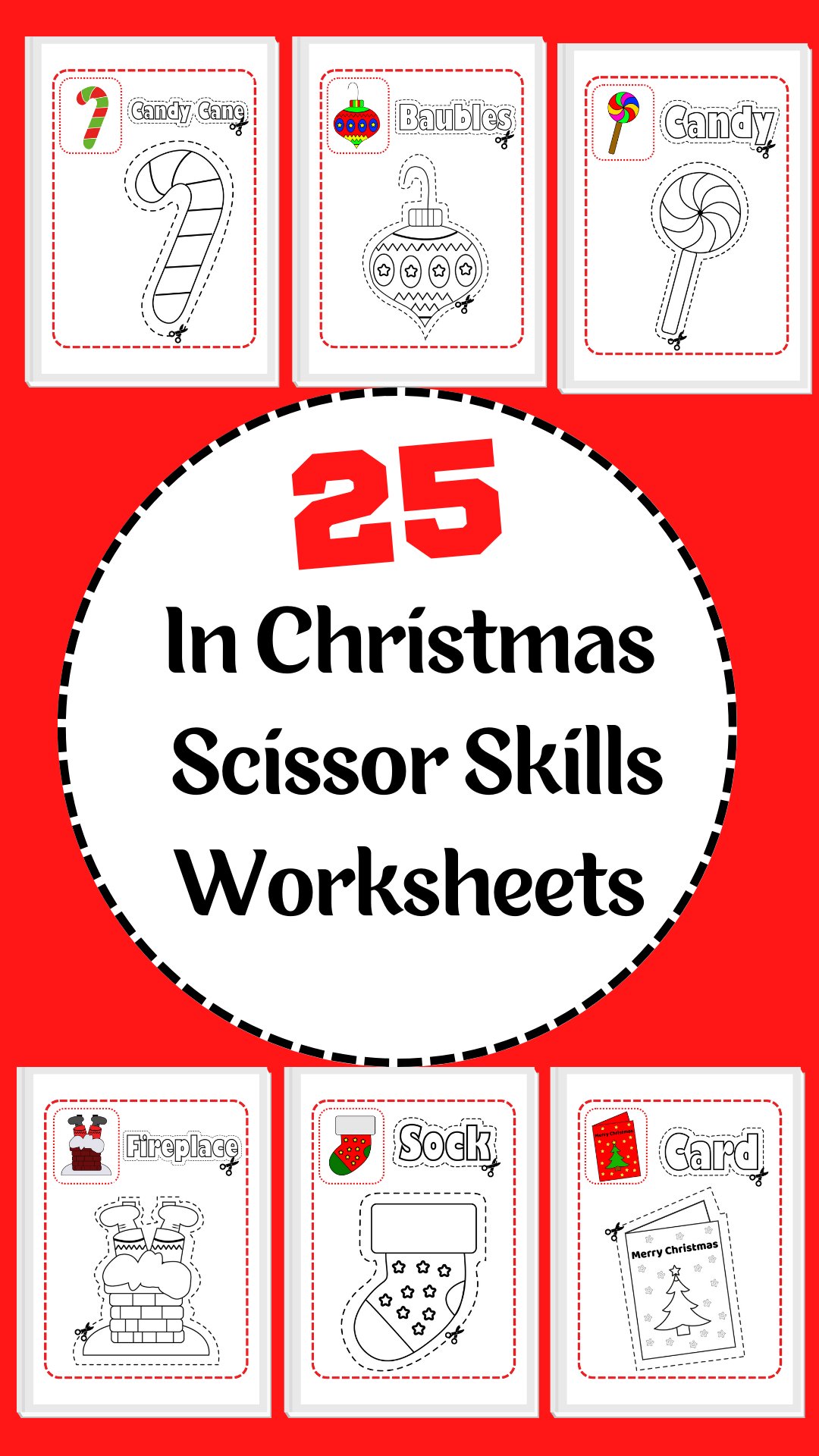 in Christmas vocabulary Scissor Skills & Coloring Worksheets