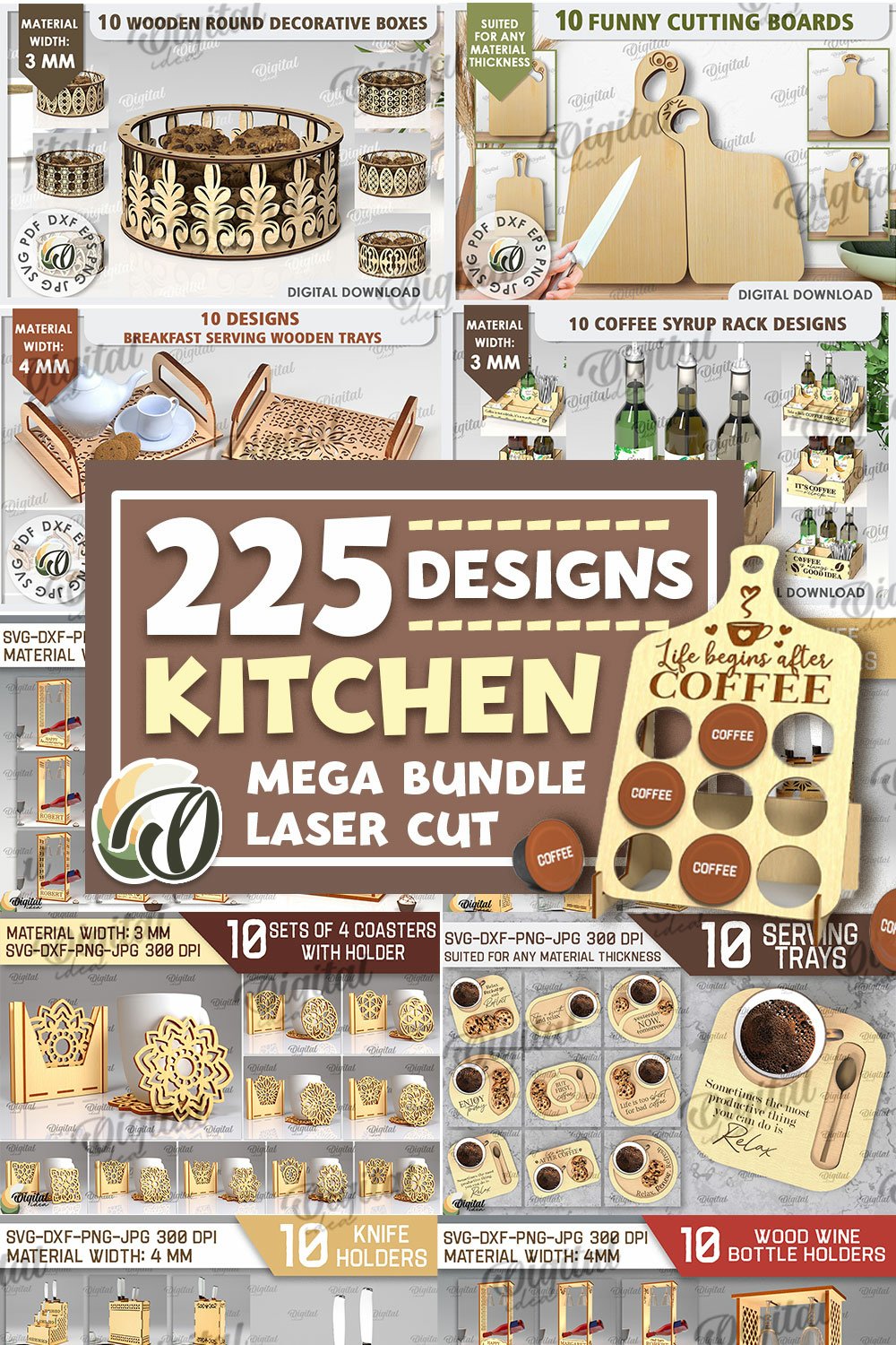 3D Kitchen laser cut Mega bundle. Wooden kitchen decor SVG