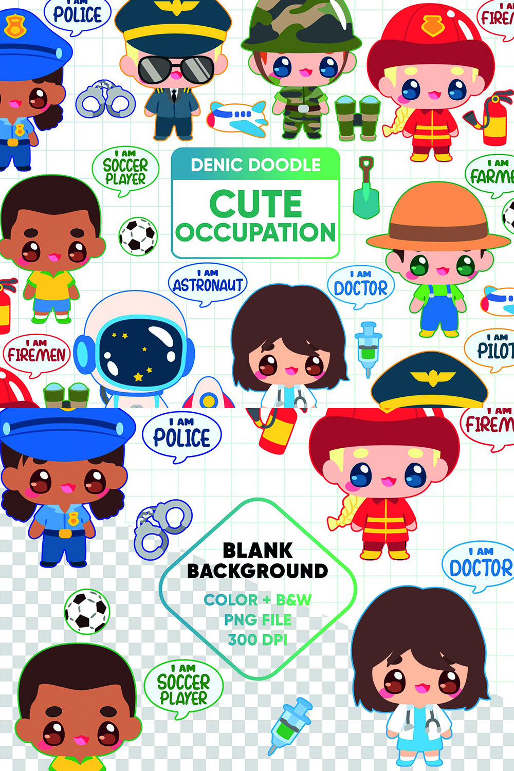 Cute Occupation Clipart - Adorable Career Characters Set