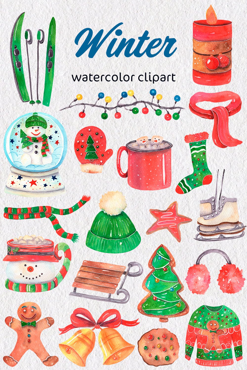 Watercolor Winter clipart, Christmas watercolor clipart