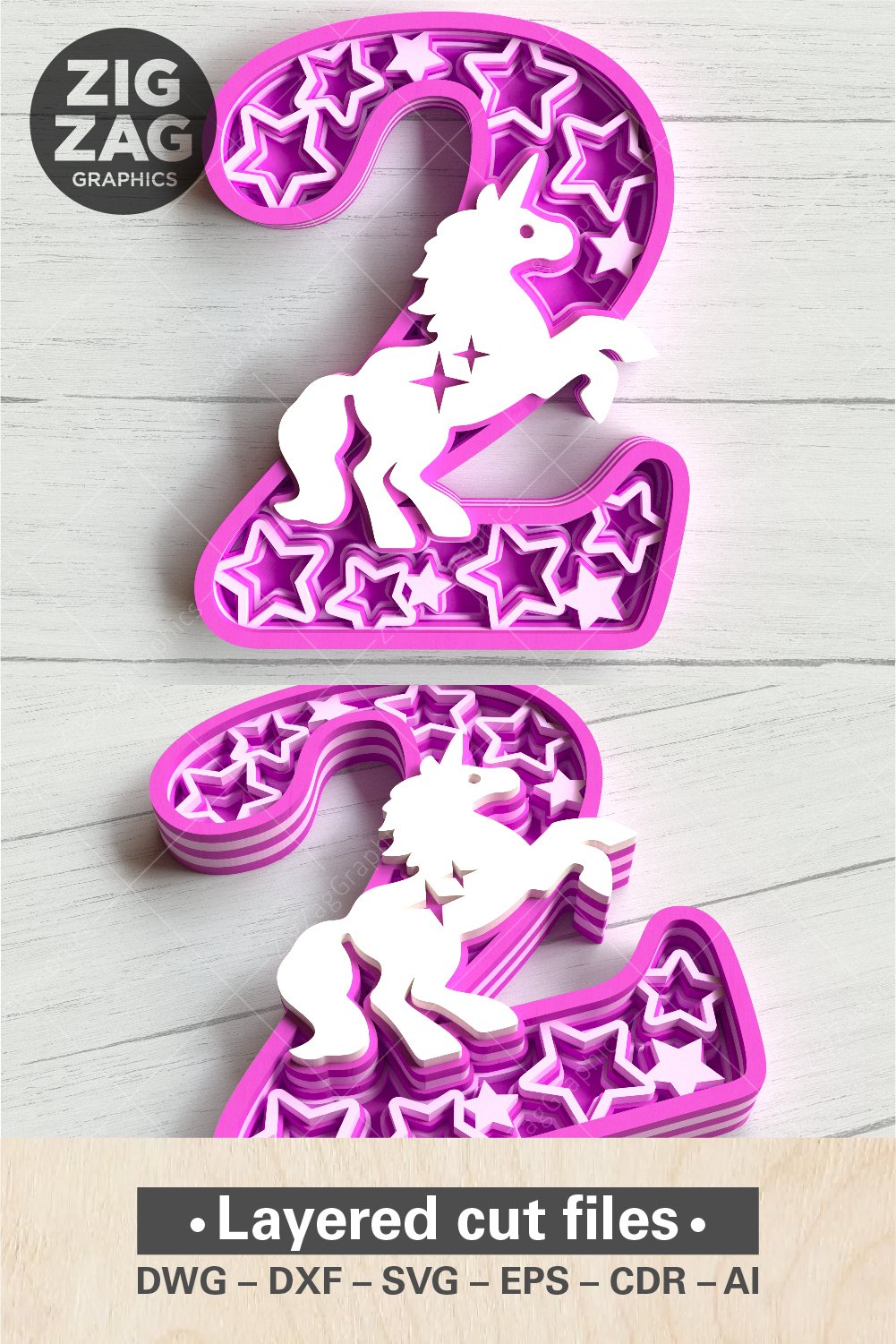 3D Layered Layered Number 2 svg cut file