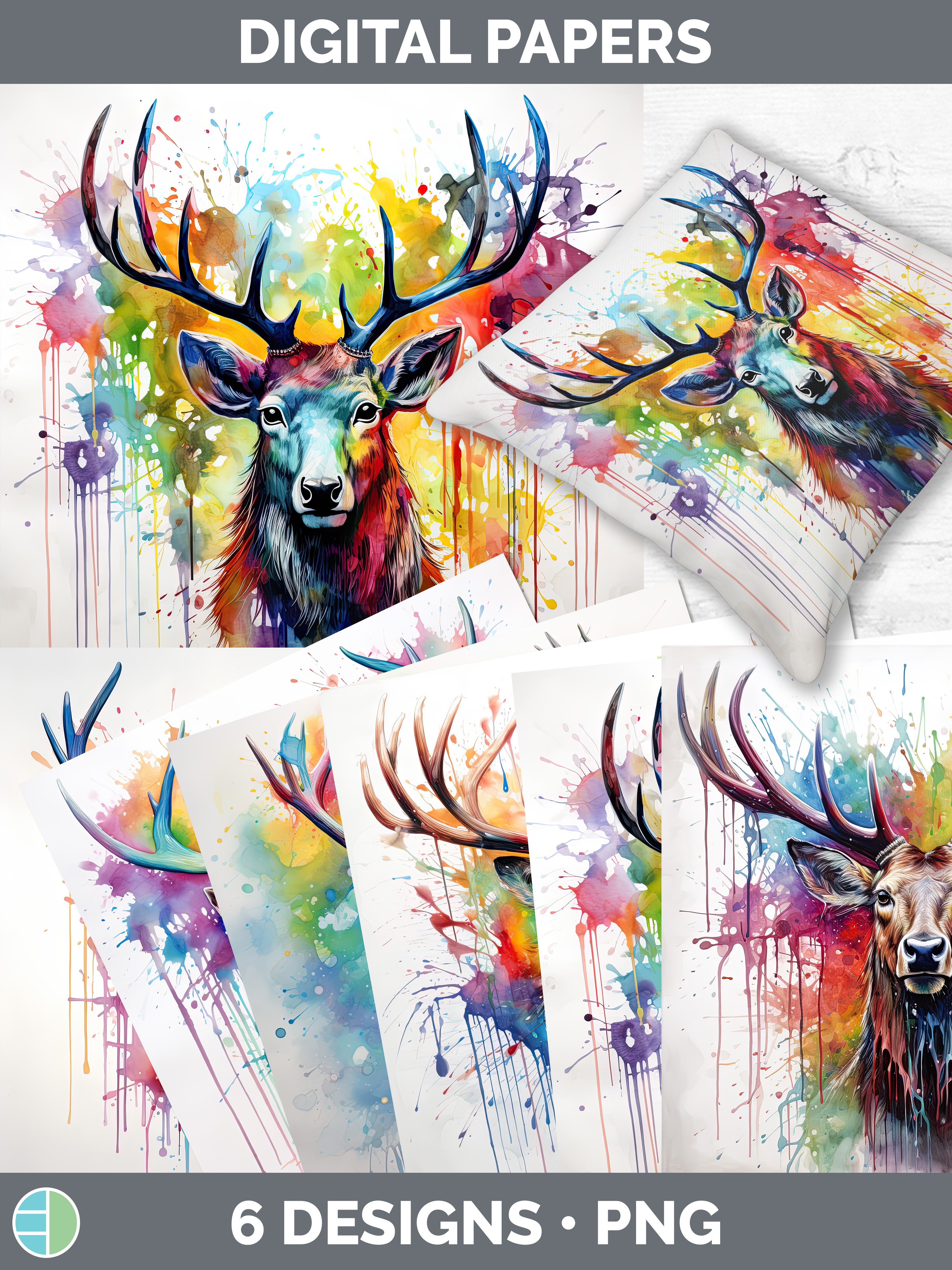 Splat Rainbow Elk Paper Backgrounds | Digital Scrapbook Pape