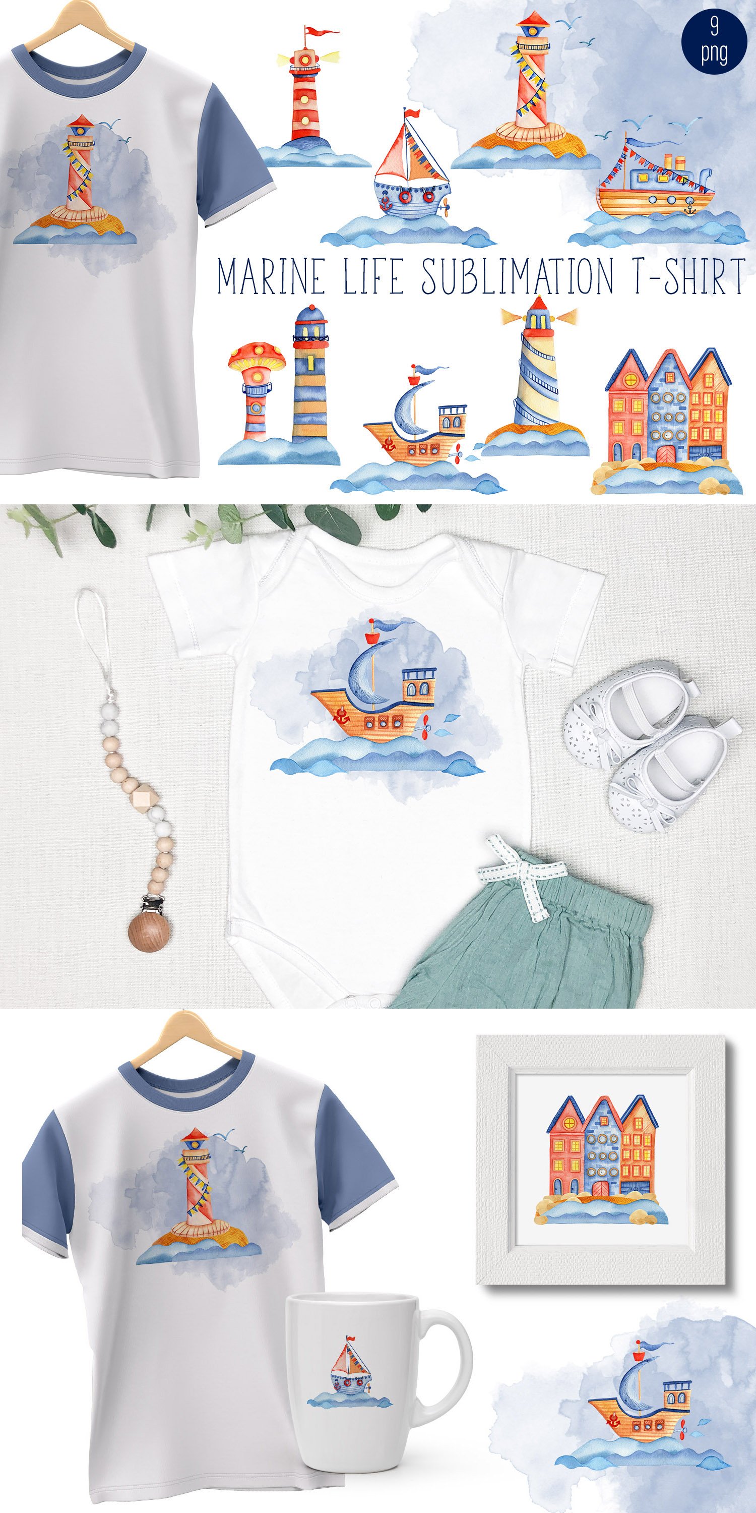 Marine design. Marine life sublimation T-shirt