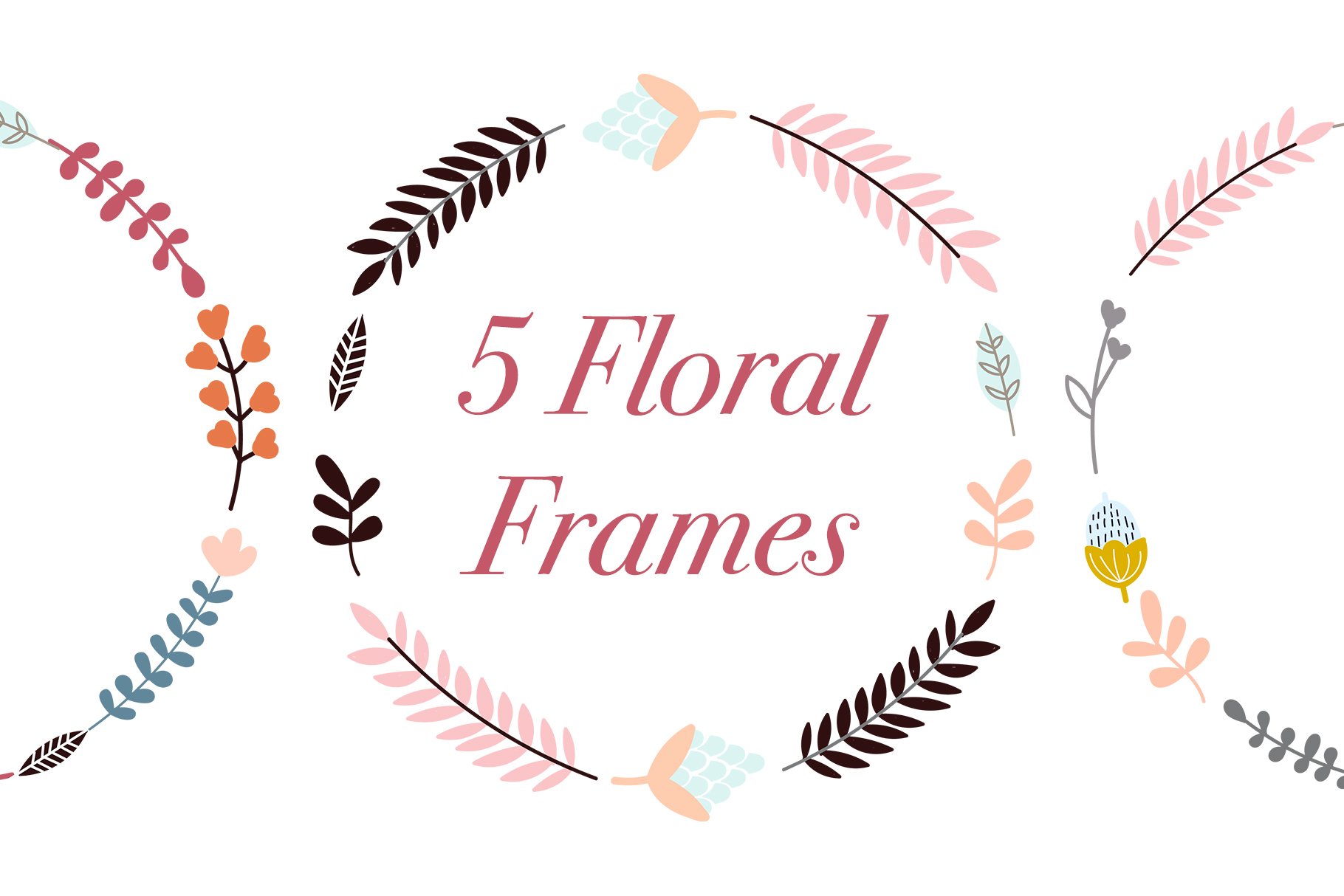 Set of 5 High Quality Digital Floral frames