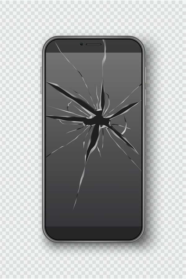 Cracked smartphone screen. Broken mobile telephone scratch g