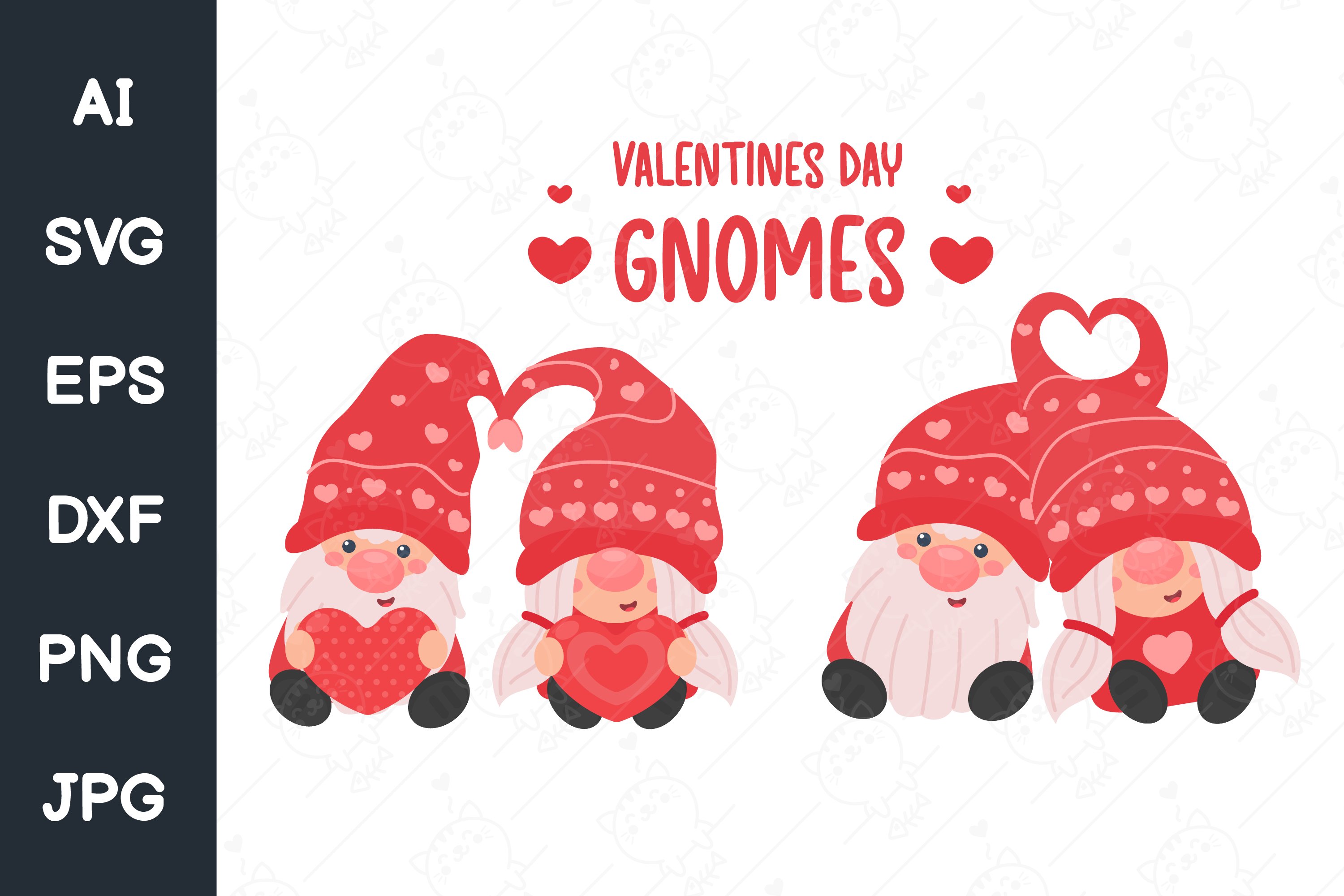 Couple gnomes holding hearts on valentines day. svg file.