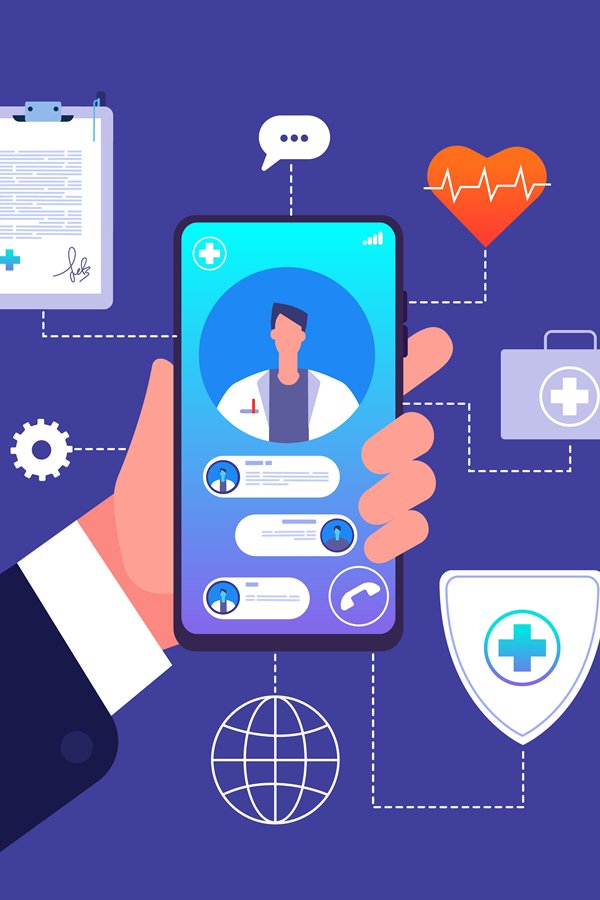 Online doctor concept. Medicine mobile phone app. Doctor con