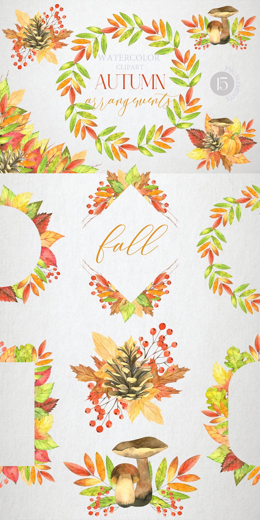 Watercolor fall clipart. Autumn arrangements, frames clipart