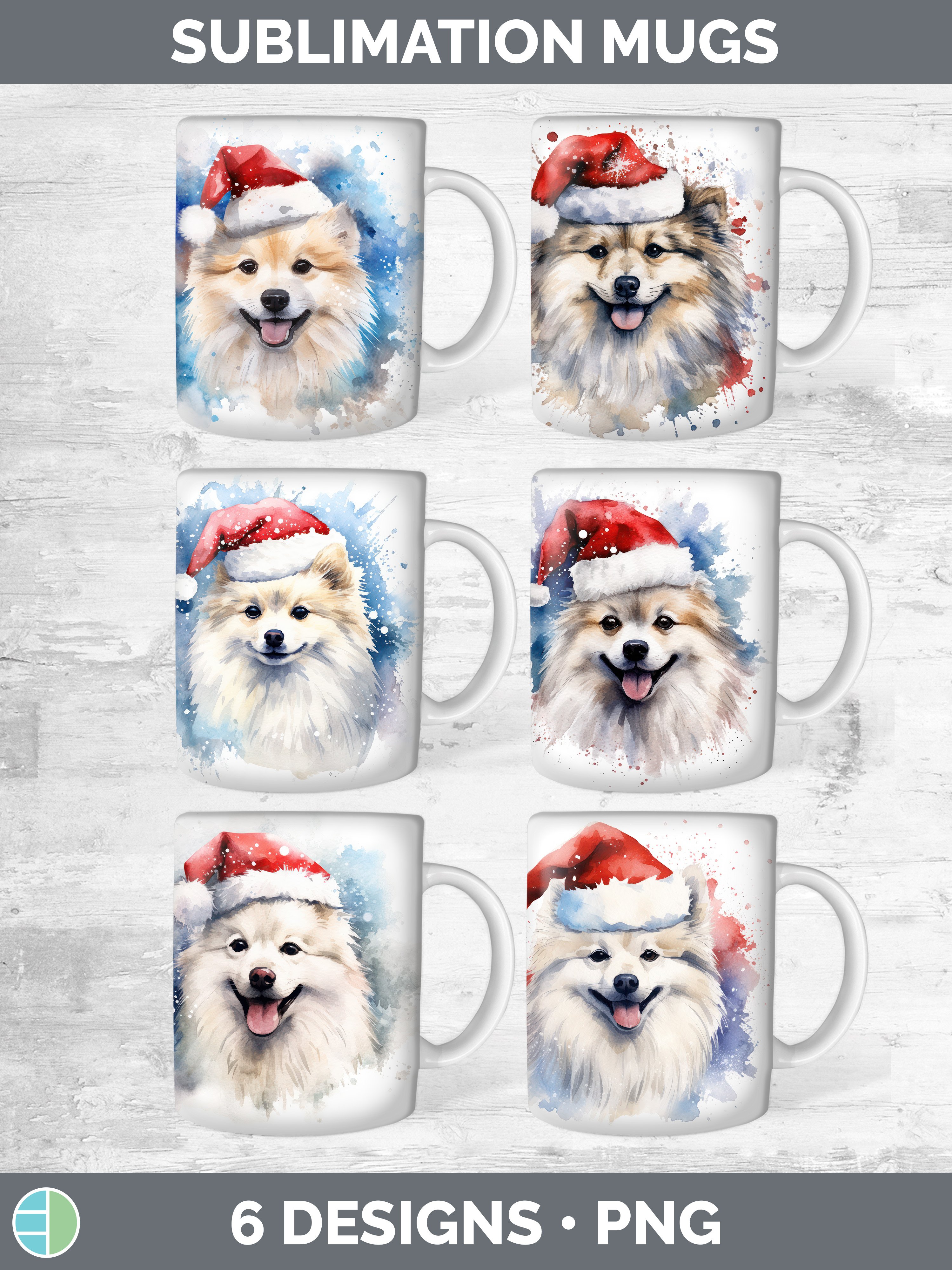 Christmas Santa Hat American Eskie Dog Mug Wrap | Sublimatio