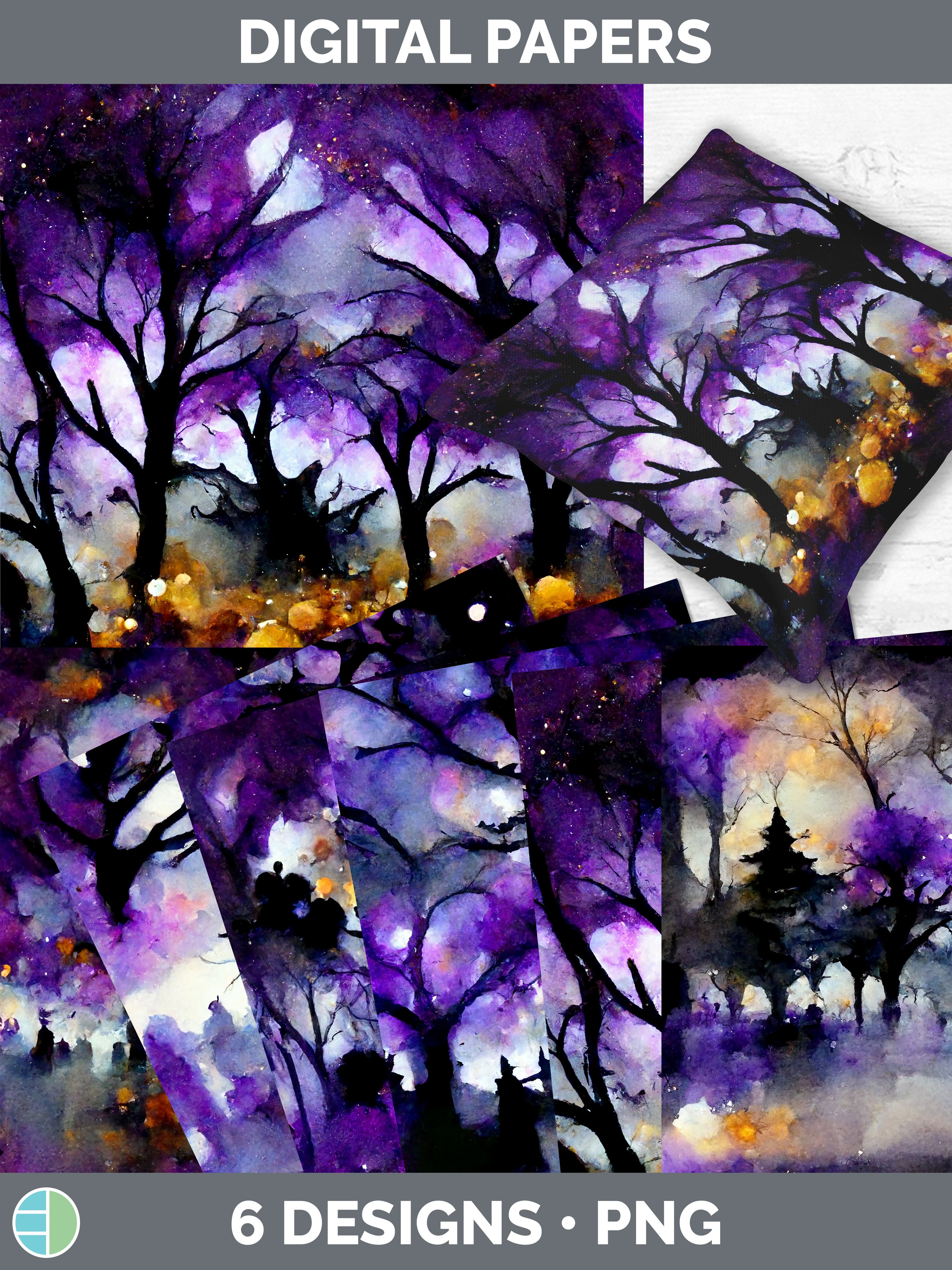 Halloween Spooky Trees Backgrounds | Digital Scrapbook Paper