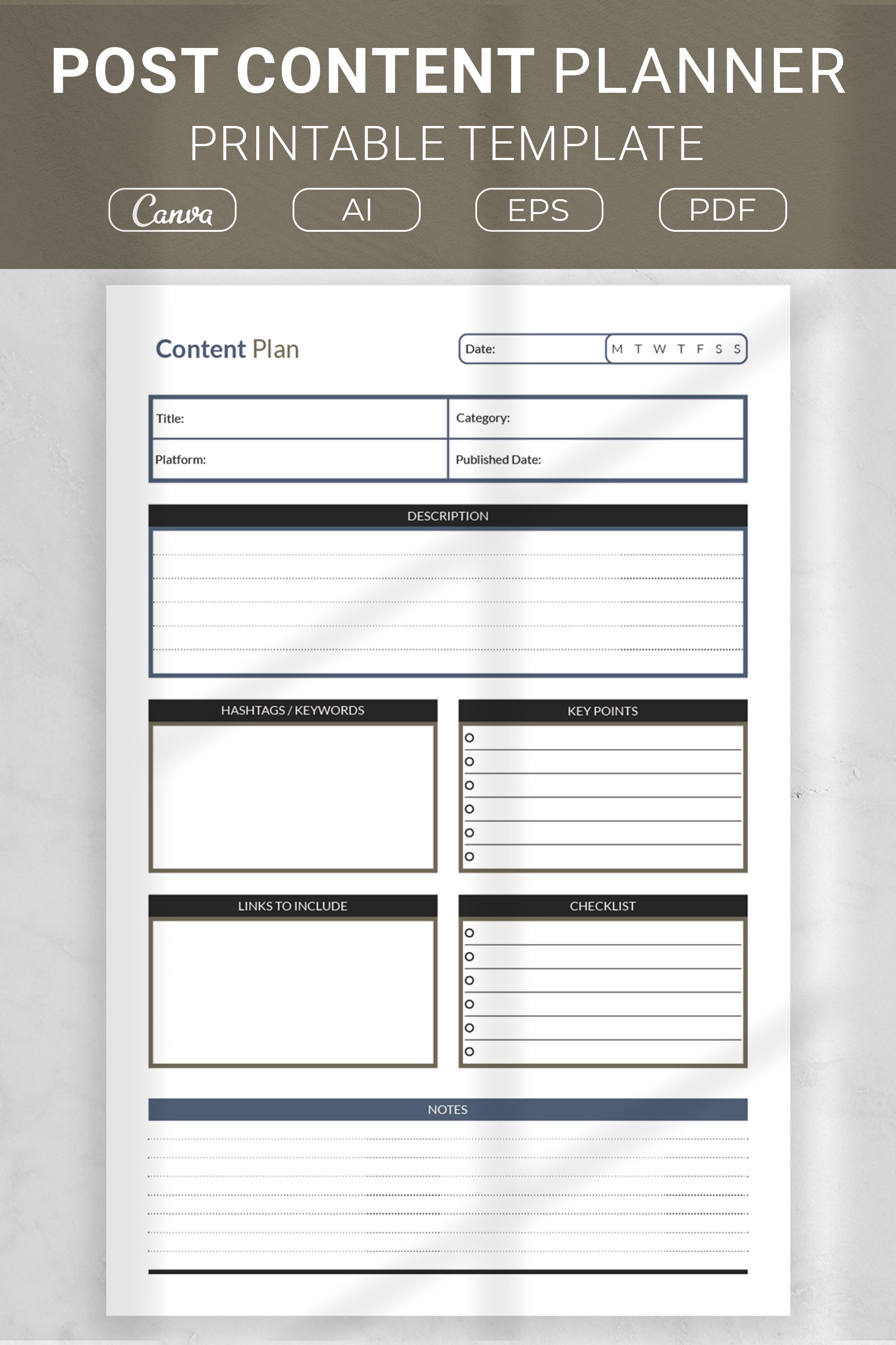 Post Content Planner Printable Template